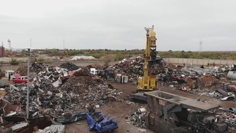 landfill waste excavator buldozer aerial... | Stock Video | Pond5