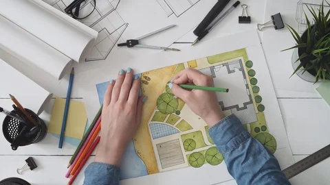 Landscape architect working on a garden ... | Stock Video | Pond5