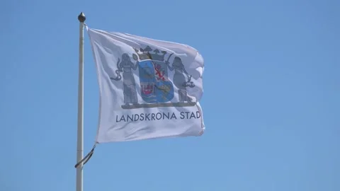 Landskrona town flag on a flag pole | Stock Video | Pond5