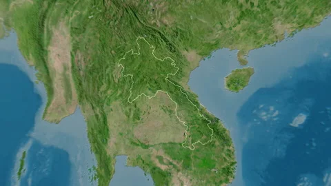 Laos map - solid. Regions. Satellite. La... | Stock Video | Pond5