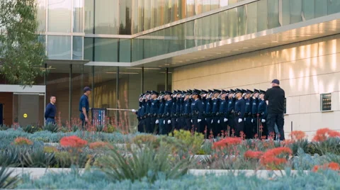 LAPD headquarters with cadets saluting i... | Stock Video | Pond5
