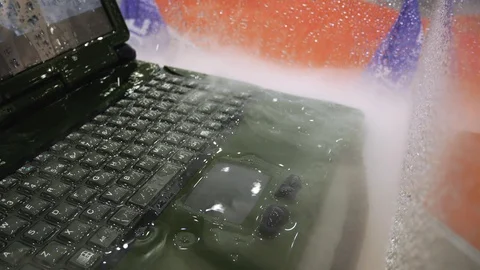 Laptop catching fire. The laptop was dro... | Stock Video | Pond5