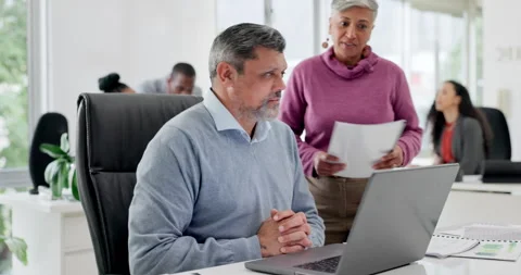 Laptop, coaching and question with busin... | Stock Video | Pond5