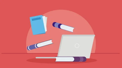 laptop computer with books animation | Stock Video | Pond5