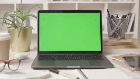 Laptop Computer with Green Screen in Coz... | Stock Video | Pond5