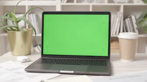 Laptop Computer with Green Screen in Coz... | Stock Video | Pond5