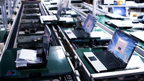 Laptop Computers on the Conveyor Belt of... | Stock Video | Pond5