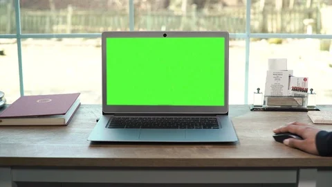 Laptop On Desk Green Screen Straight On ... | Stock Video | Pond5