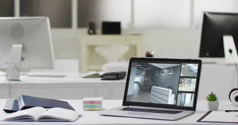 Laptop on desk showing security camera v... | Stock Video | Pond5
