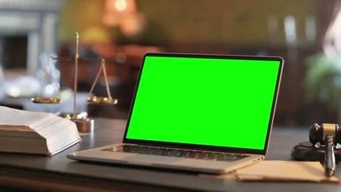 Laptop with Green Screen in Court Room | Stock Video | Pond5
