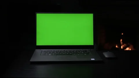 Laptop green screen with fireplace at th... | Stock Video | Pond5