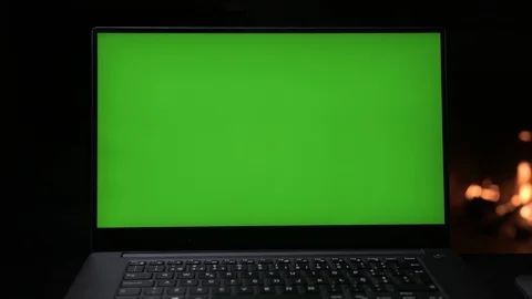Laptop green screen with fireplace at th... | Stock Video | Pond5