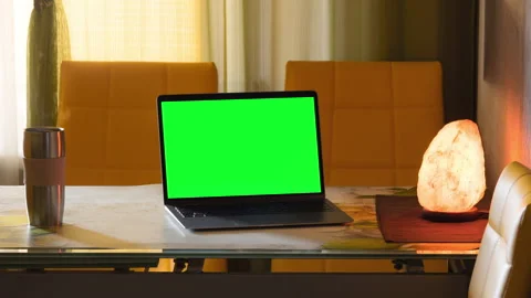 Laptop with green screen mock-up in home... | Stock Video | Pond5