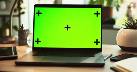 Laptop, home office and green screen wit... | Stock Video | Pond5