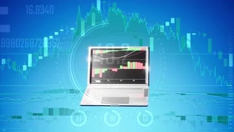 laptop trading animation with hud interf... | Stock Video | Pond5