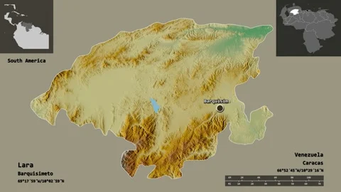 Lara location. Venezuela. Relief map | Stock Video | Pond5