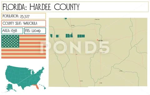 Large and detailed map of Hardee County in Florida USA.: Graphic #278660933