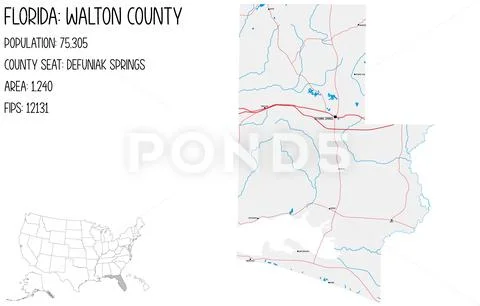 Large and detailed map of Walton County in Florida, USA. ~ Clip Art ...