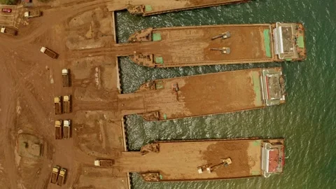 Large barges being loaded with material ... | Stock Video | Pond5