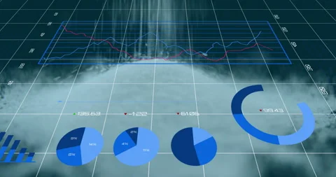 Large blue donut chart rotating over mis... | Stock Video | Pond5