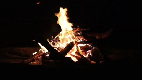 A large bonfire burning at night. Pitch ... | Stock Video | Pond5