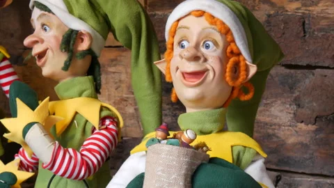 Large Christmas moving elf dolls with gi... | Stock Video | Pond5