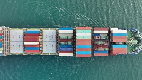 Large container ship at sea. Top down vi... | Stock Video | Pond5