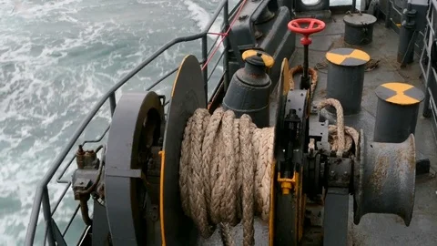 Large ferry boat with ropes on deck clos... | Stock Video | Pond5