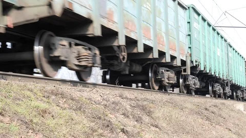 large freight railway train moves on rai... | Stock Video | Pond5