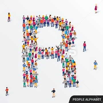 Large group of people in letter R form. Human alphabet. ~ Clip Art ...