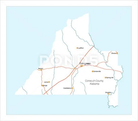 Large map of Conecuh County in Alabama Illustration #101234452
