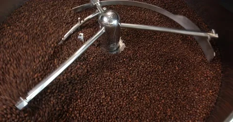 Large metal vat for roasting coffee bean... | Stock Video | Pond5