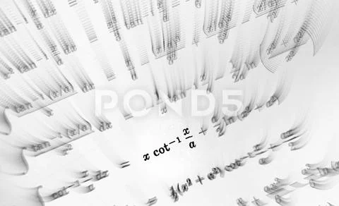Large number of mathematical formulas focus zoom on a white background ...