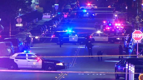 Large police crime scene for several blo... | Stock Video | Pond5