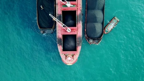 Large red Mother Vessel / Loading coal o... | Stock Video | Pond5