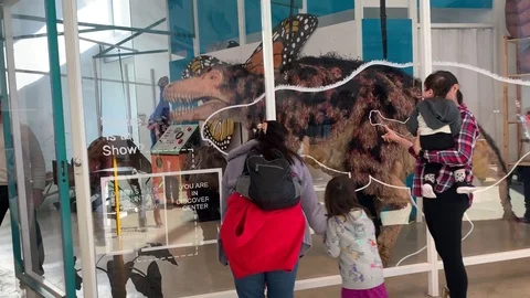 A large scaled T-Rex puppet roaring at c... | Stock Video | Pond5