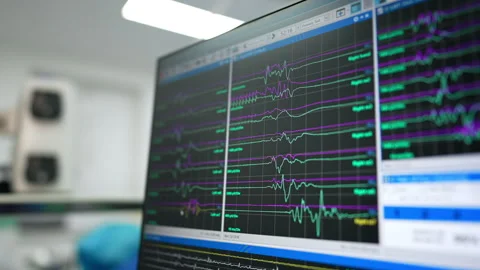 Large screen of computer with curved lin... | Stock Video | Pond5