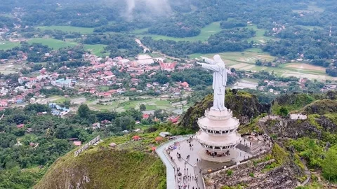 A large statue of Jesus Christ is on top... | Stock Video | Pond5
