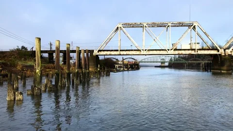 Large steel pivot railroad bridge spanni... | Stock Video | Pond5