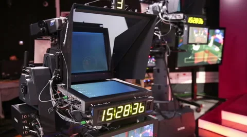 Large studio cameras with teleprompters ... | Stock Video | Pond5