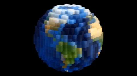 Large Voxel Planet Earth Globe Spin Loop | Stock Video | Pond5