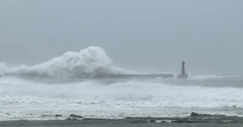 Large Waves Swamp The Entrance To A Port... | Stock Video | Pond5