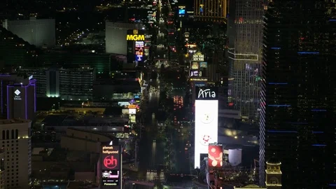 Las Vegas - May 2017: Aerial illuminated... | Stock Video | Pond5