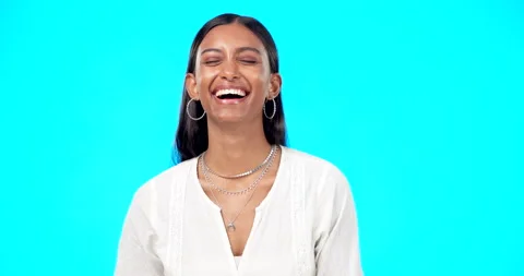 Laughing, studio and Indian woman face w... | Stock Video | Pond5