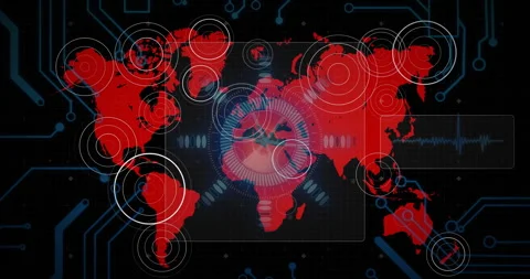 On launch red world map appearing scanni... | Stock Video | Pond5