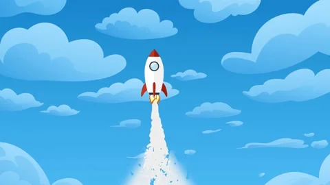 Launch Rocket Animation Flying over clou... | Stock Video | Pond5