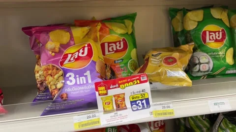 Lay's snack on shelf at 7 eleven conveni... | Stock Video | Pond5