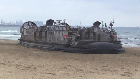LCAC Military hovercraft carrying a tank... | Stock Video | Pond5