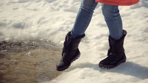 Leather Winter Boots.Foot Steps On Froze... | Stock Video | Pond5