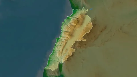 Lebanon map - zoom. Regions. Physical. | Stock Video | Pond5
